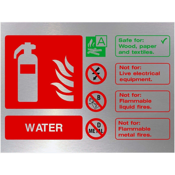 Fire Extinguisher Water Sign in Brushed Silver - signdesignhub